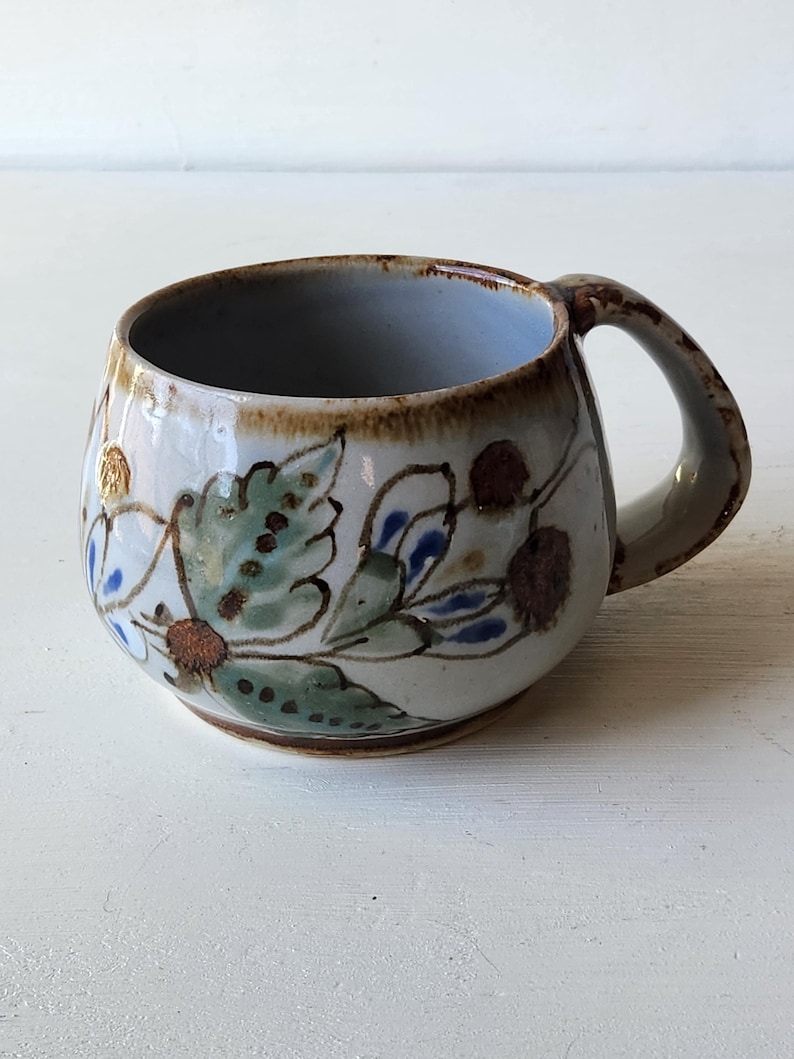 Ken Edwards Tonala Mexican Pottery Rounded Mugs With Handpainted Floral ...