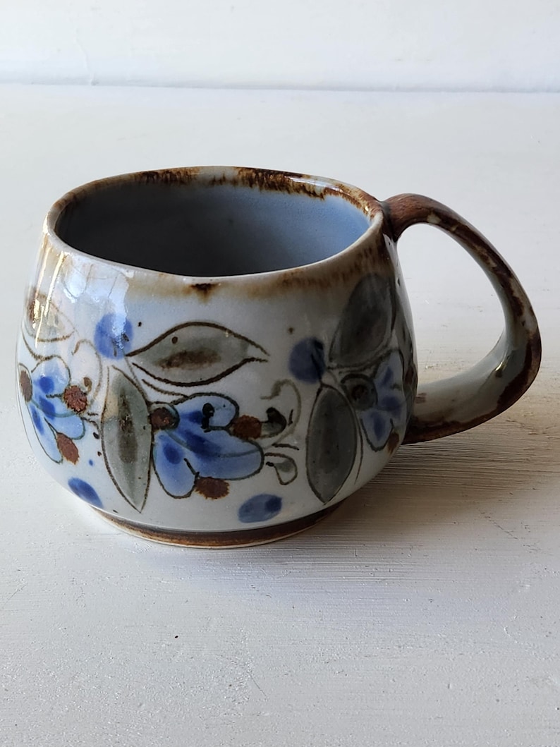 Ken Edwards Tonala Mexican Pottery Rounded Mugs With Handpainted Floral ...