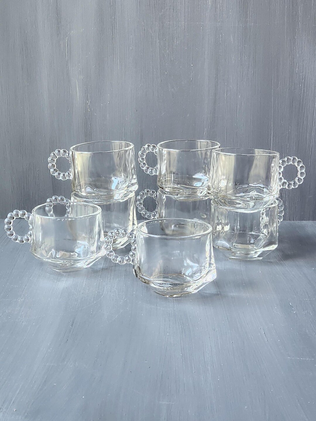 Hazel Atlas Glass Punch Bowl or Snack Cups With Beaded Handles MCM ...