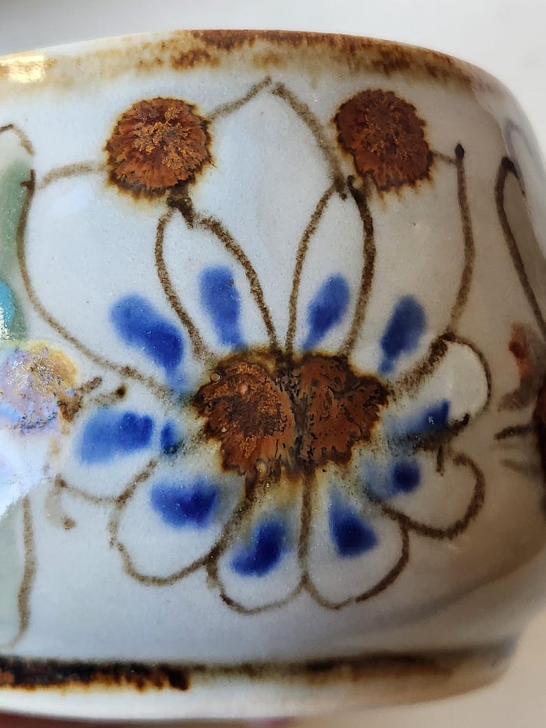 Ken Edwards Tonala Mexican Pottery Rounded Mugs With Handpainted Floral ...