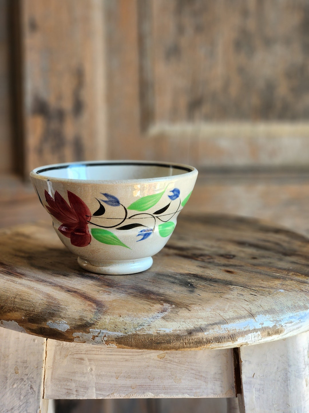 Antique Stick Spatter Spatterware Handpainted Pottery Handleless Cup or ...