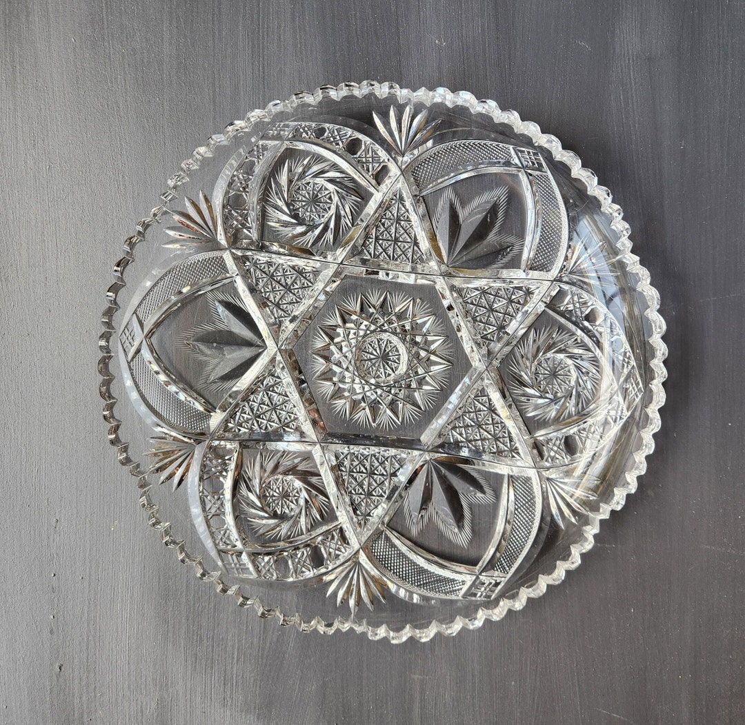 ABCG American Brilliant Cut Glass Shallow Bowl Dish Sawtooth Edge - Etsy