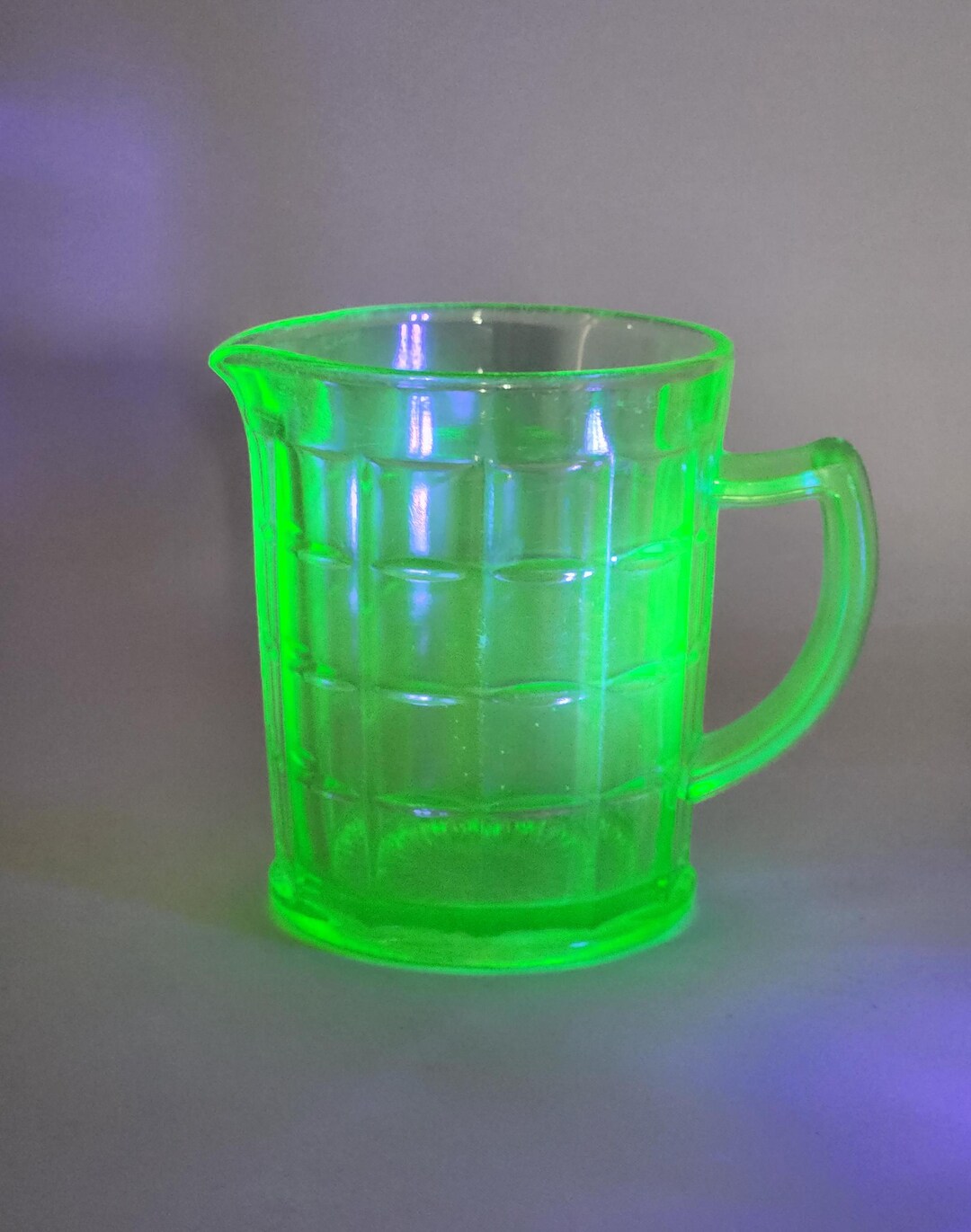 Green Uranium Glass Creamer Colonial Grid Pattern Depression Era Block ...