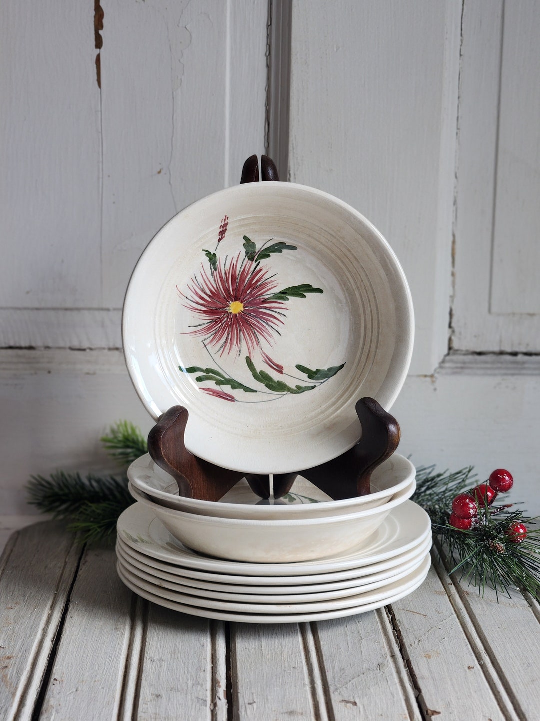 Royal Art Pottery Dishes Handpainted Red Floral Bowls and Plates - Etsy