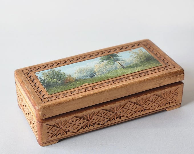 Vintage Wooden Box Carved and Hand Painted Jewelry Storage - Etsy
