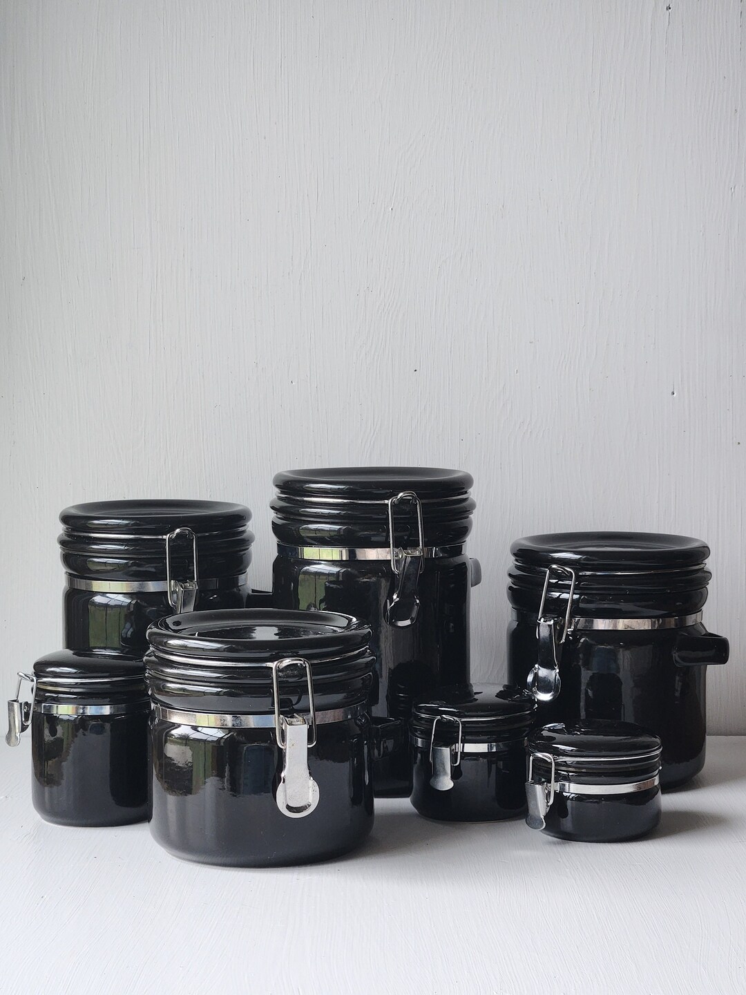 Oggi Ceramic Lock Tight Cannister Set in Black 7 Pieces Vintage - Etsy