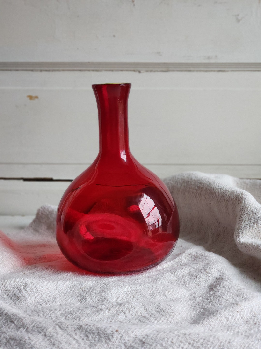 Handblown Ruby Red Glass Vase MCM Blenko Style - Etsy