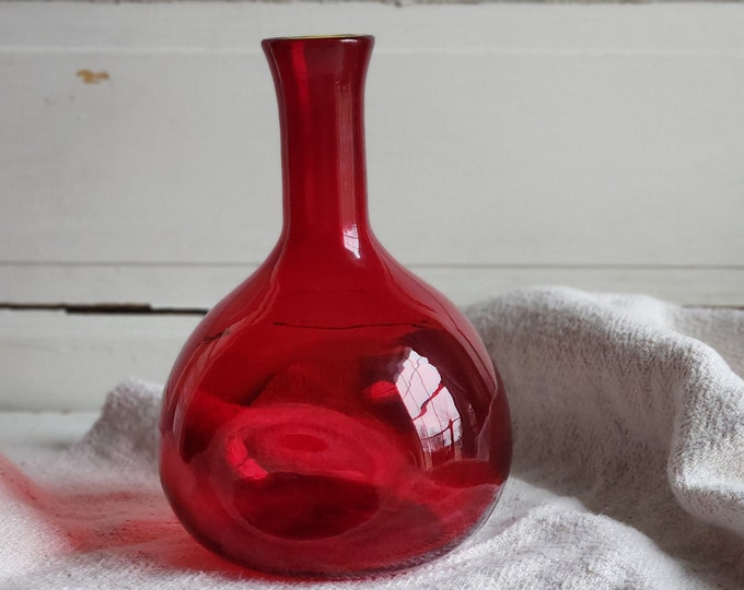 Handblown Ruby Red Glass Vase MCM Blenko Style - Etsy