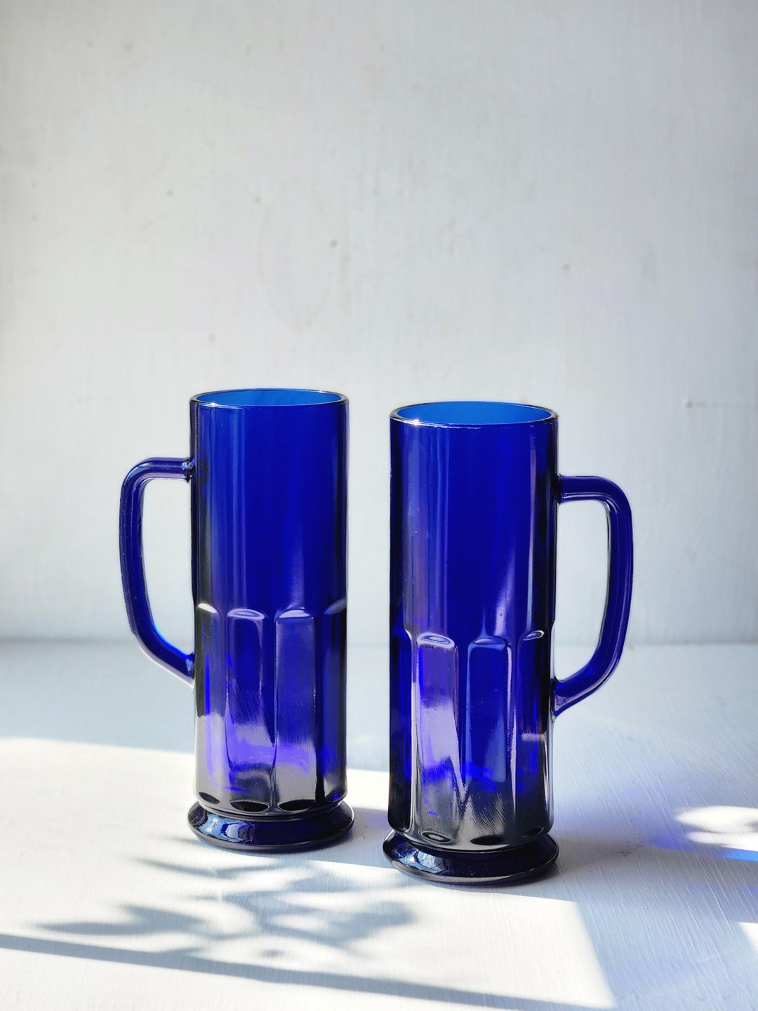 Cobalt Blue Beer Stein Vintage Glass Mug Set of Two - Etsy