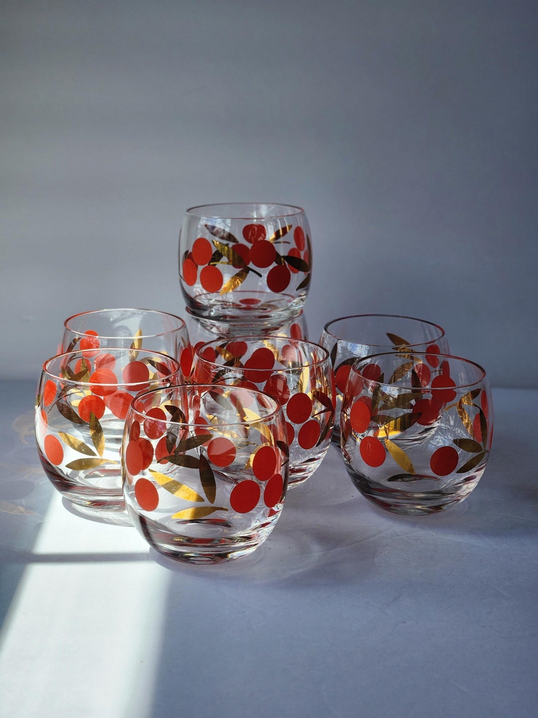 Federal Glass Roly Poly Cherry Lowball Glasses Set of Eight Vintage ...