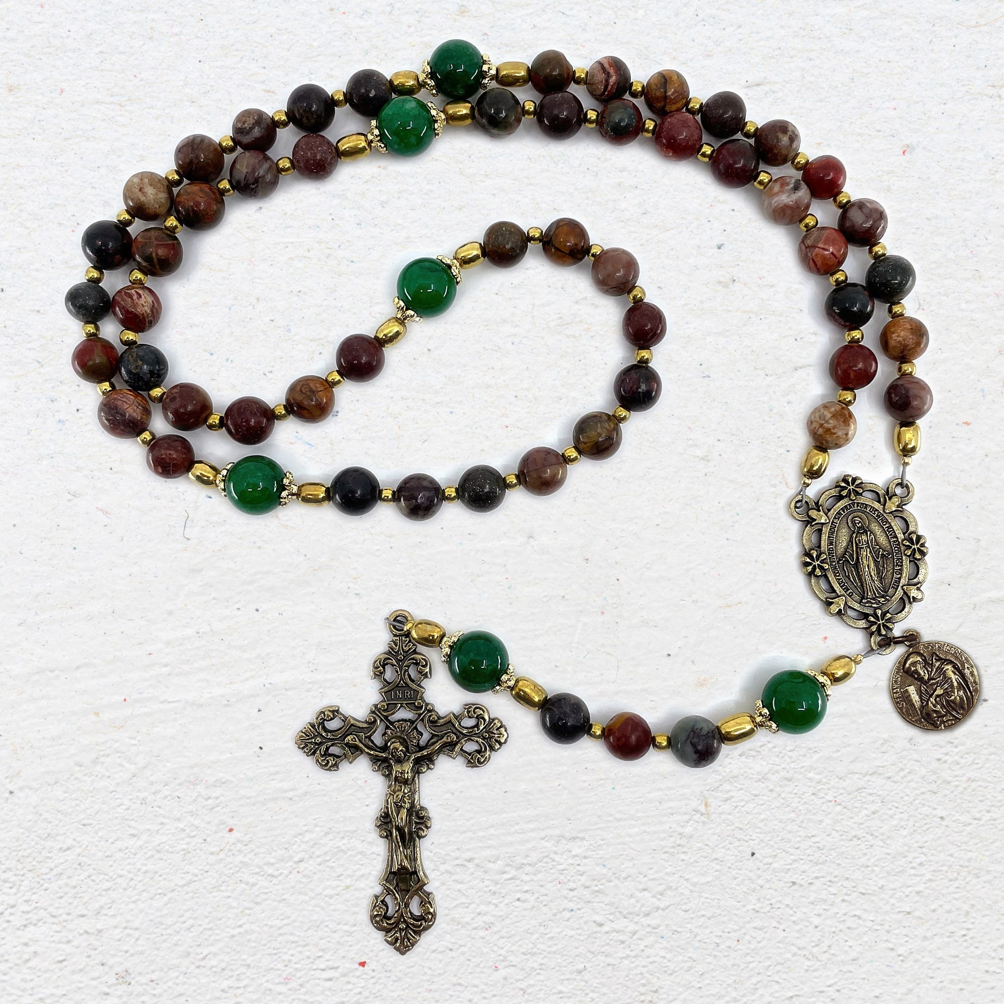 St. Francis Rosary, Picasso Jasper Beads and Deep Green Jasper Beads ...