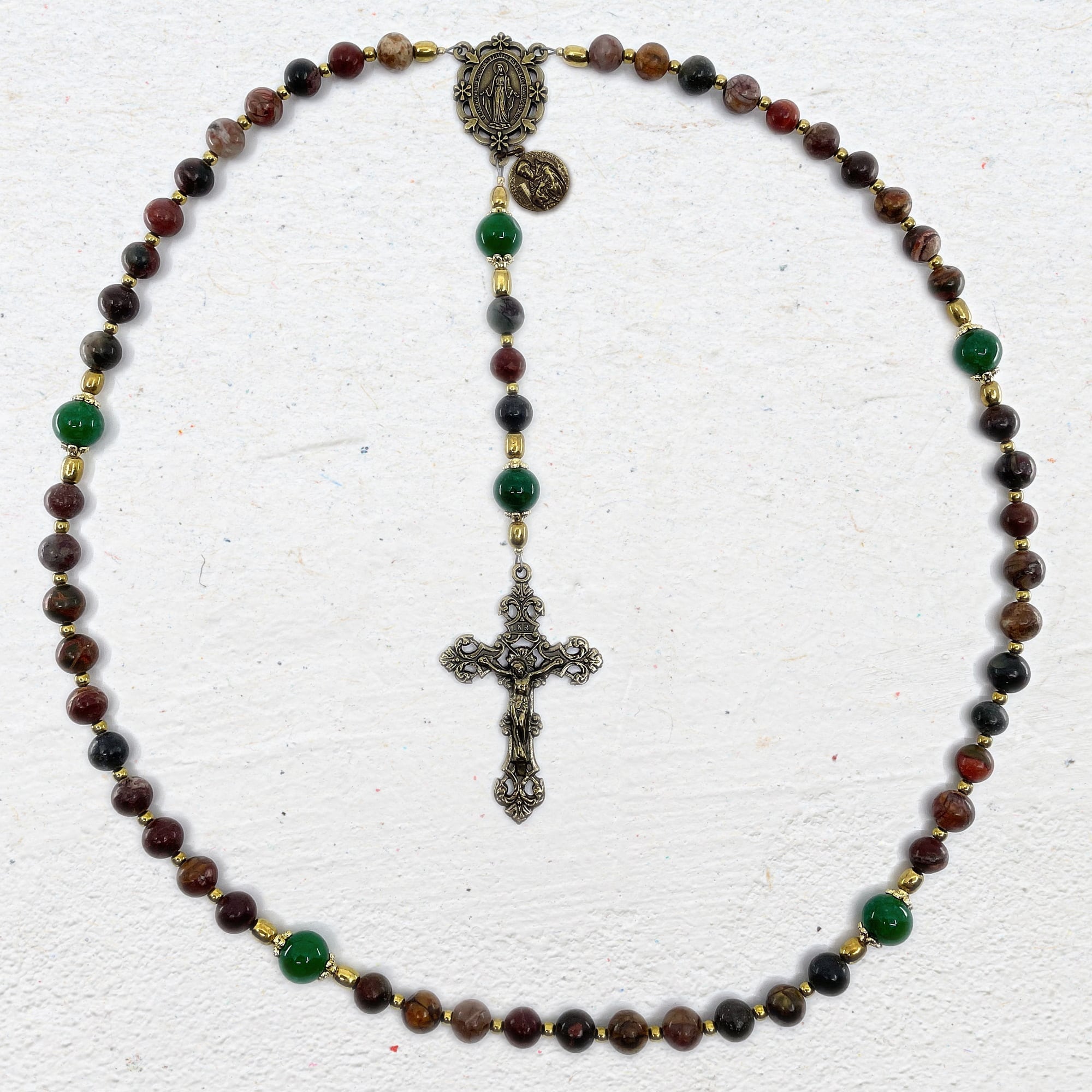 St. Francis Rosary, Picasso Jasper Beads and Deep Green Jasper Beads ...