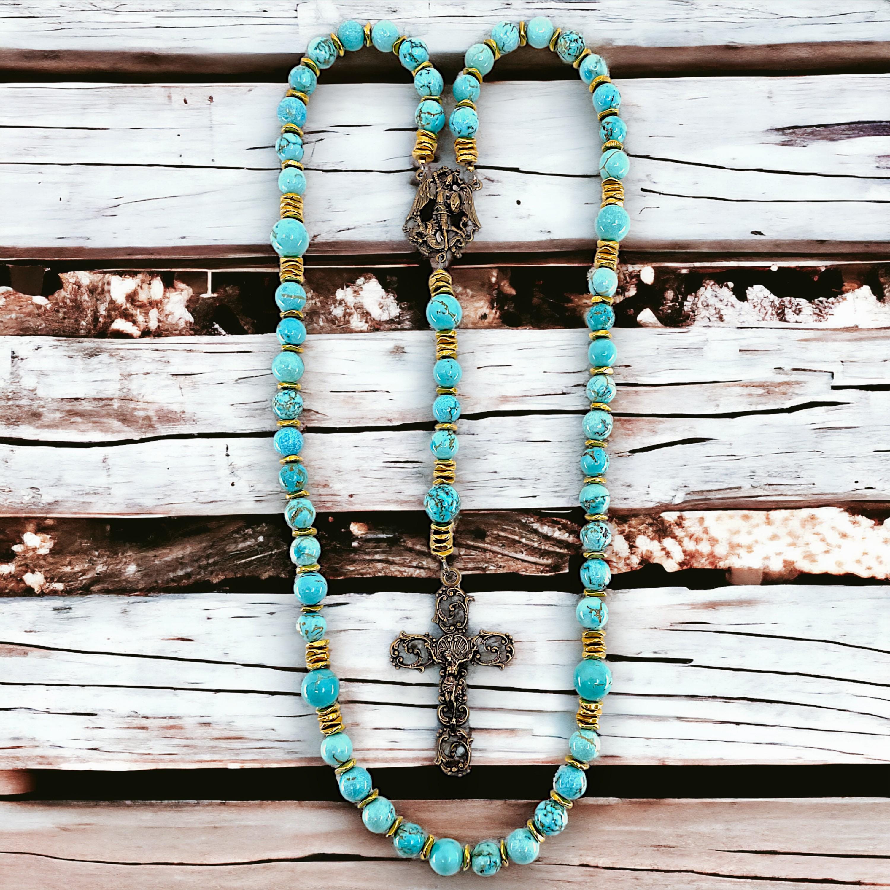 River of God Rosary With Natural Turquoise Beads and Hand-cast Sterling ...