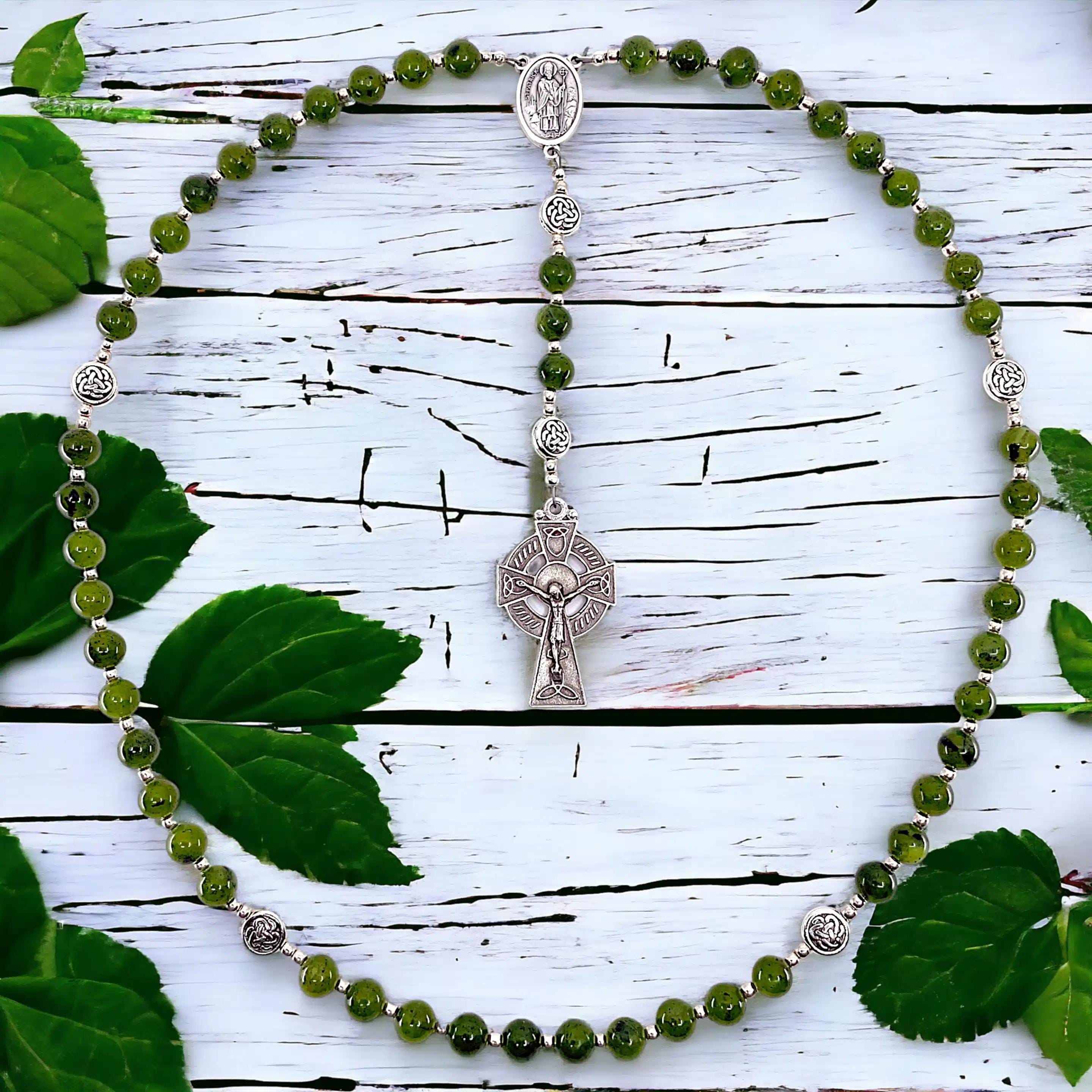 St. Patrick and St. Brigid Celtic Rosary, Canadian Jade Beads, Celtic ...