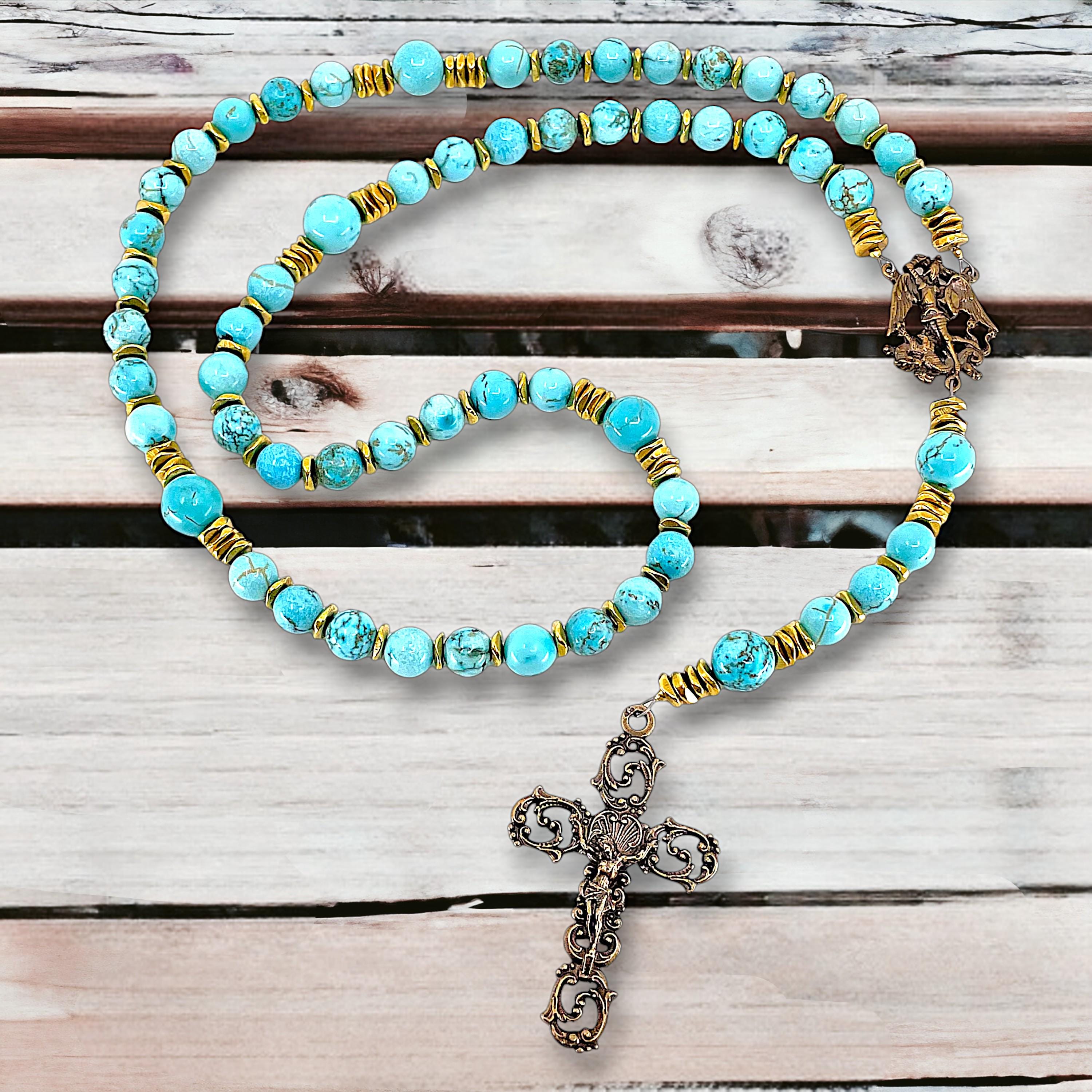 River of God Rosary With Natural Turquoise Beads and Hand-cast Sterling ...