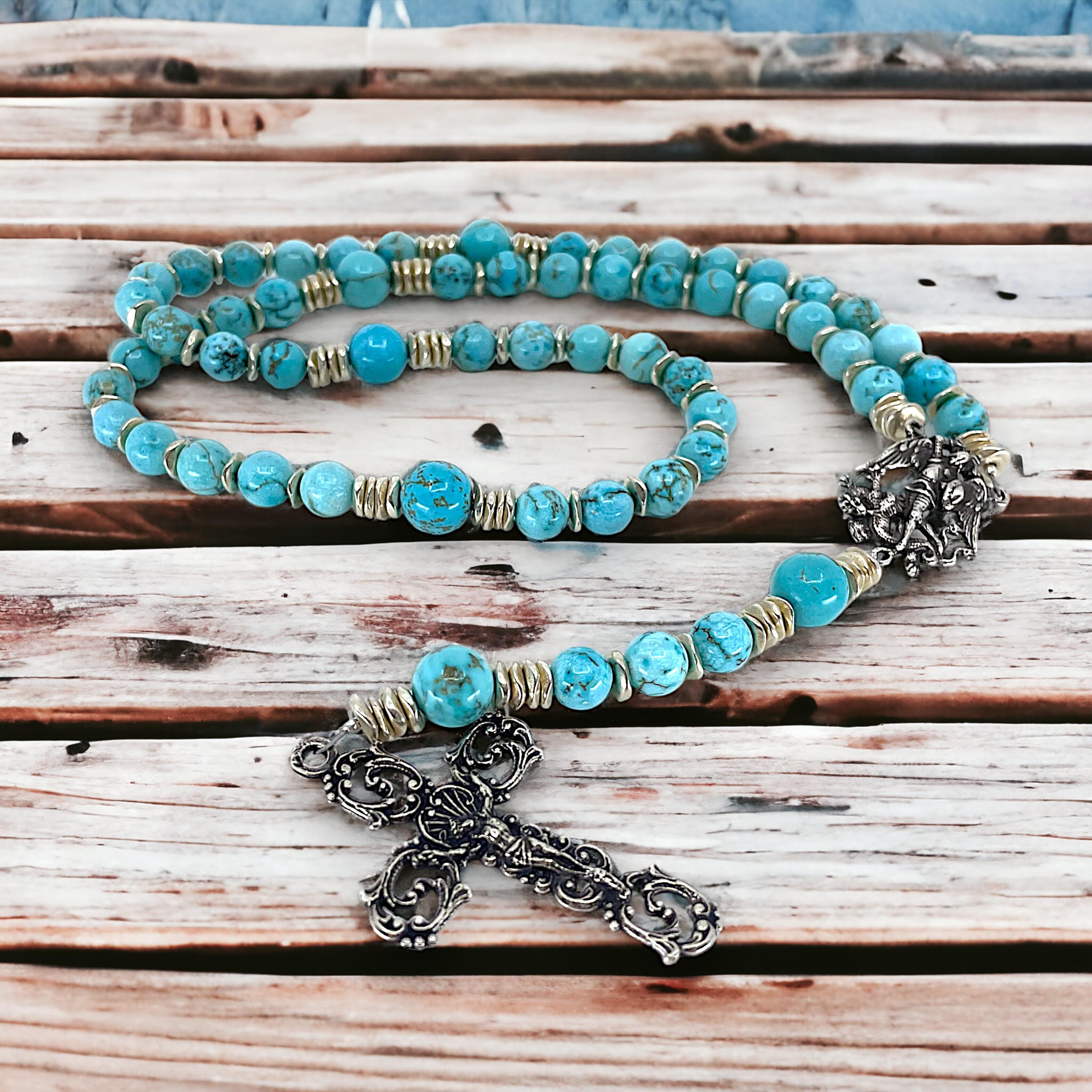 River of God Rosary With Natural Turquoise Beads and Hand-cast Sterling ...