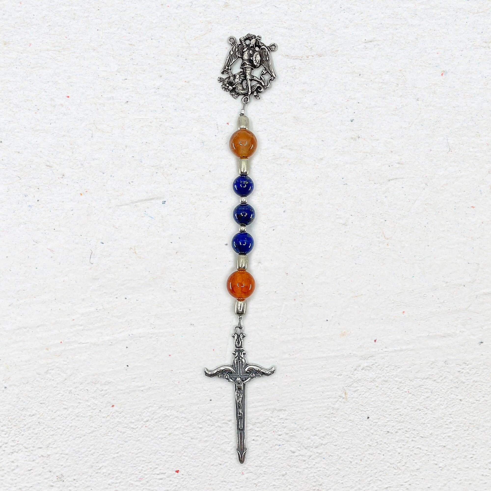 Sword of St. Michael Rosary, Blue Lapis Lazuli and Fire Crackled Agate ...