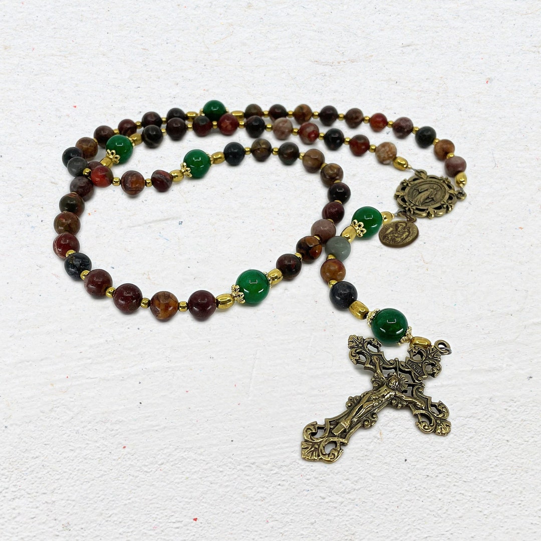 St. Francis Rosary, Picasso Jasper Beads and Deep Green Jasper Beads ...