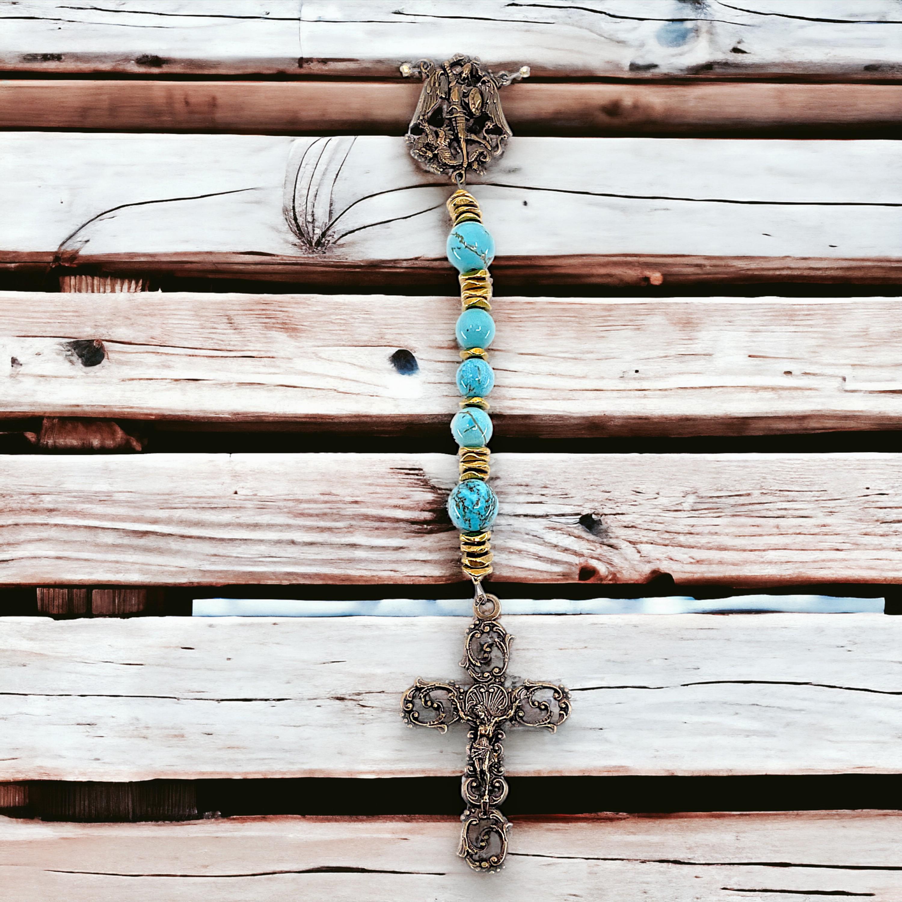 River of God Rosary With Natural Turquoise Beads and Hand-cast Sterling ...