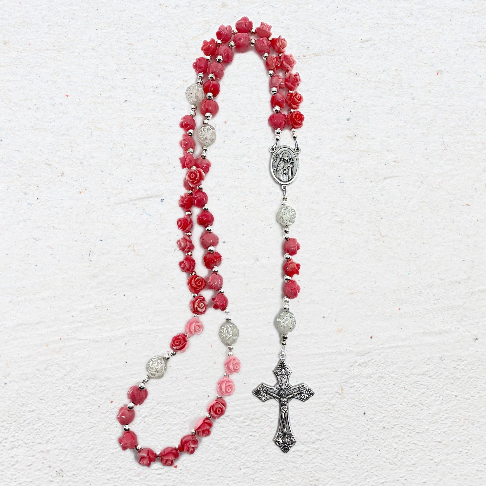 Crown of Roses Catholic Rosary With Carved Red Cinnabar or Pink Shell ...
