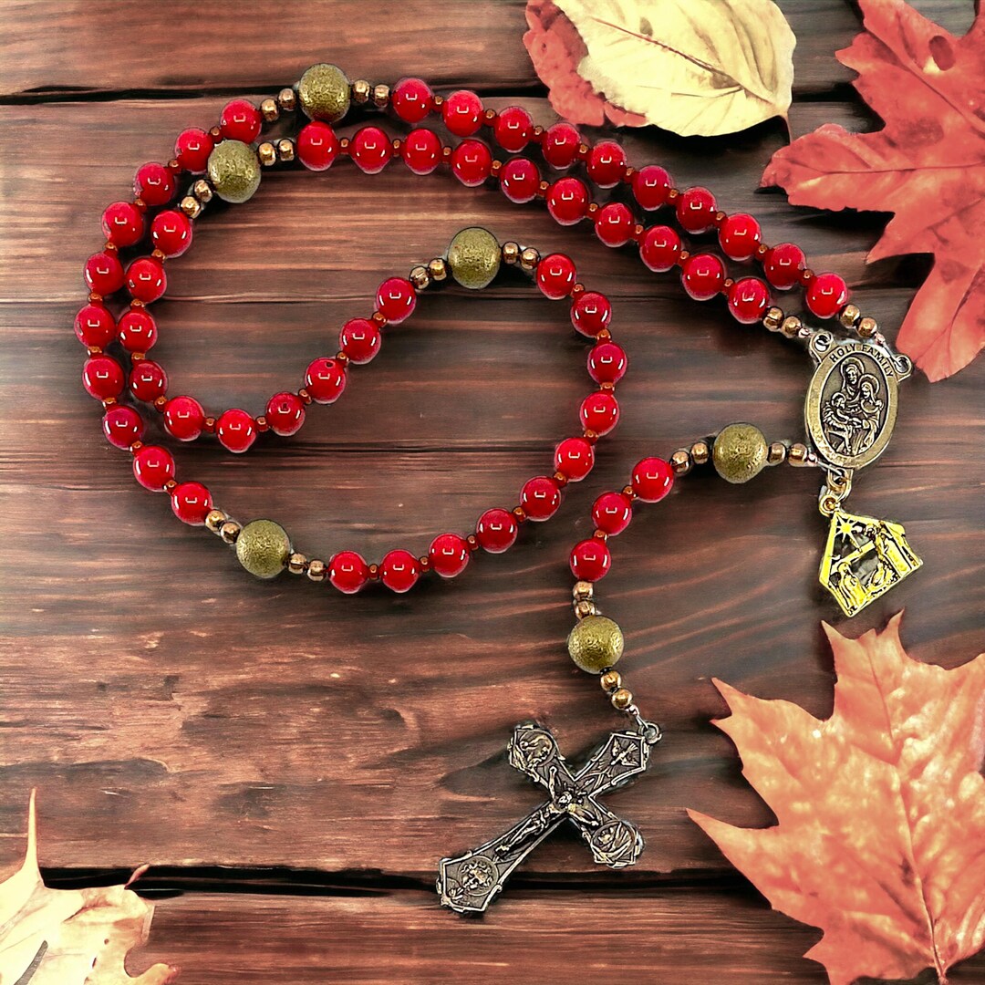 Holy Family Christmas Rosary, Glass Snowballs or Bronze Stardust Beads ...