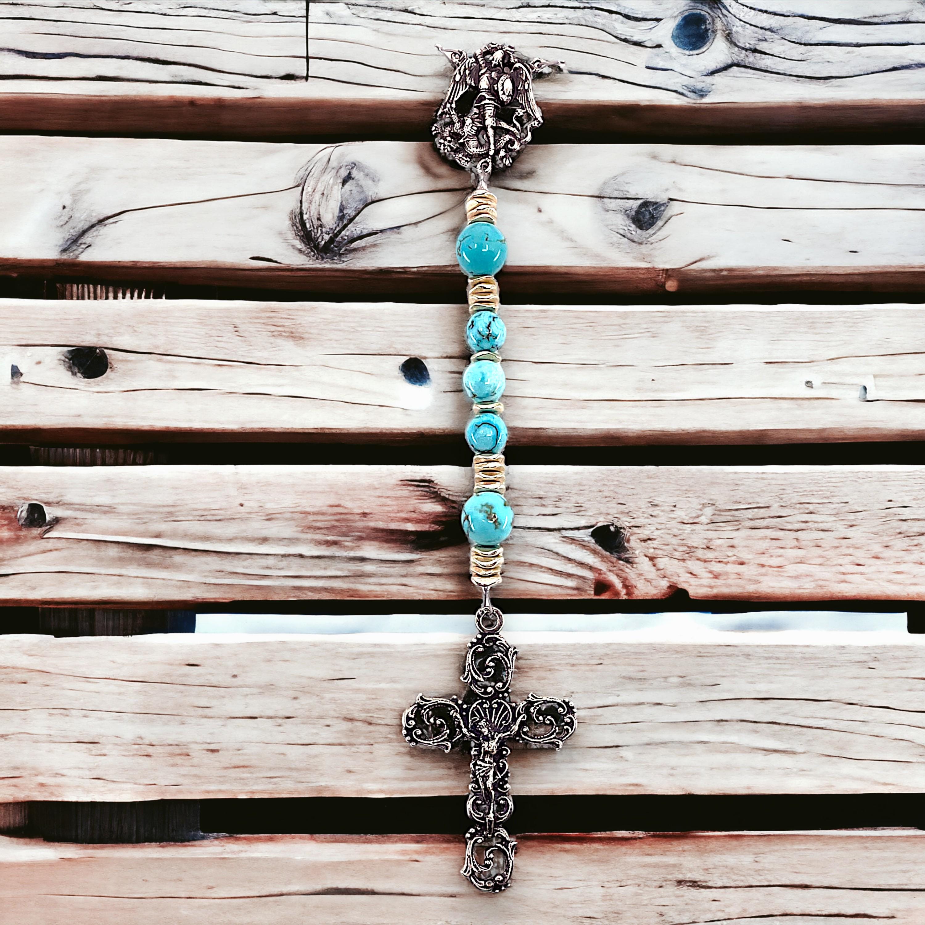 River of God Rosary With Natural Turquoise Beads and Hand-cast Sterling ...