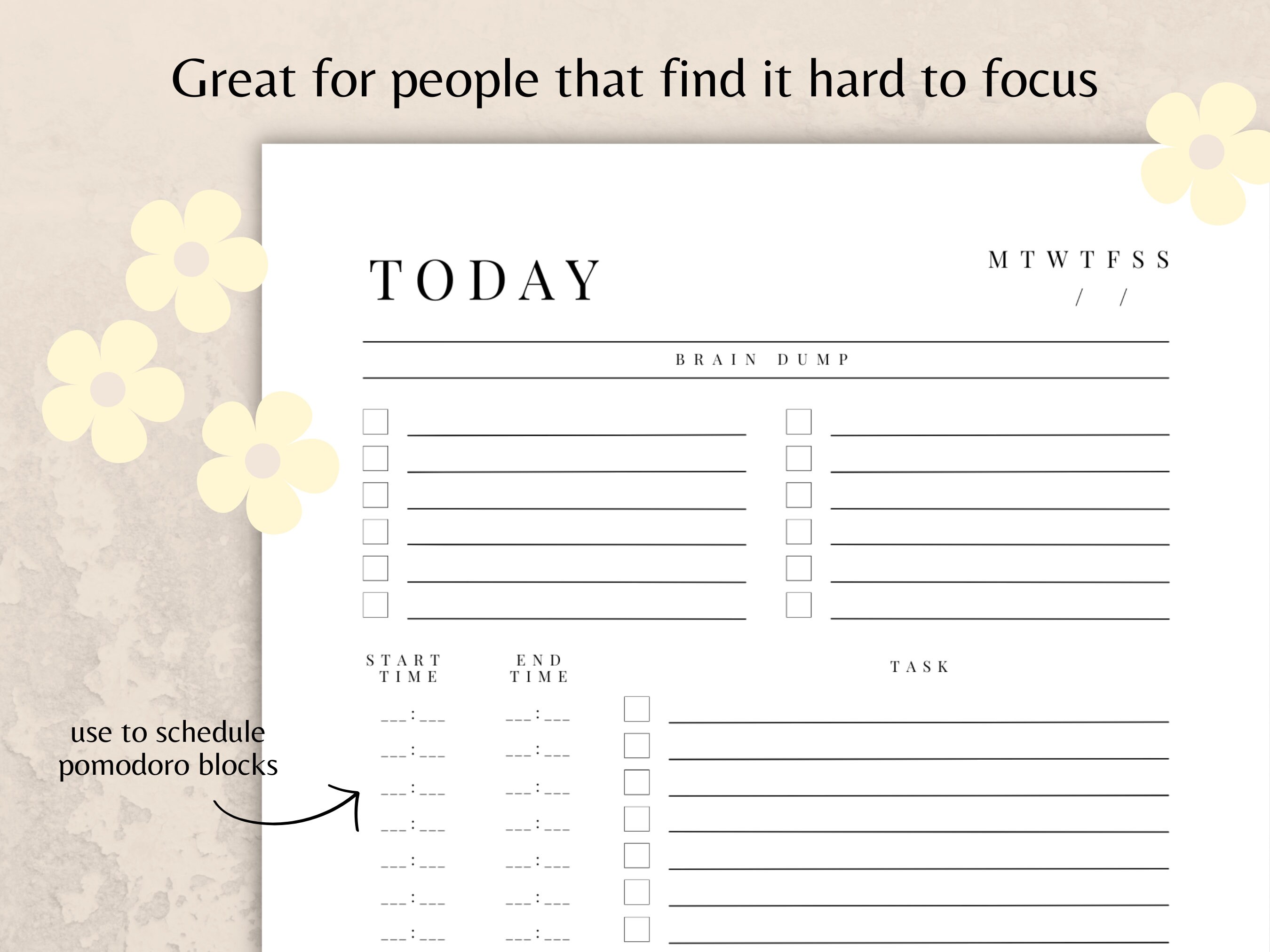 Daily Work Planner, Productivity Monotasking Planner, Daily Planner ...