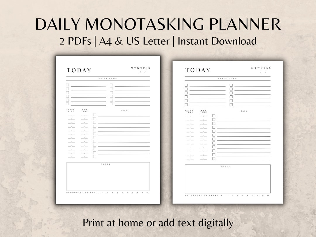 Daily Work Planner, Productivity Monotasking Planner, Daily Planner ...