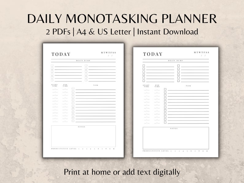 Daily Work Planner, Productivity Monotasking Planner, Daily Planner ...