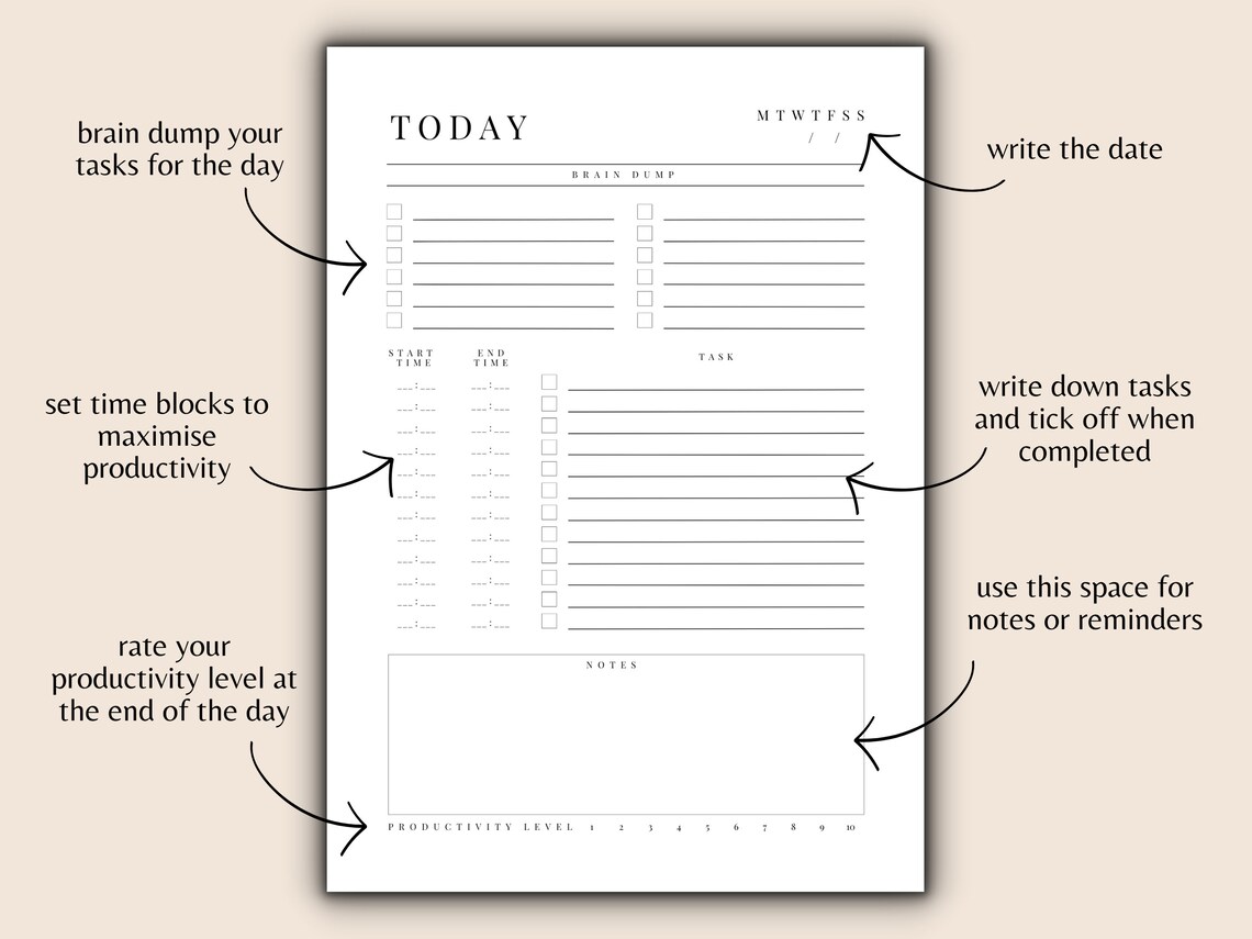 Daily Work Planner, Productivity Monotasking Planner, Daily Planner ...
