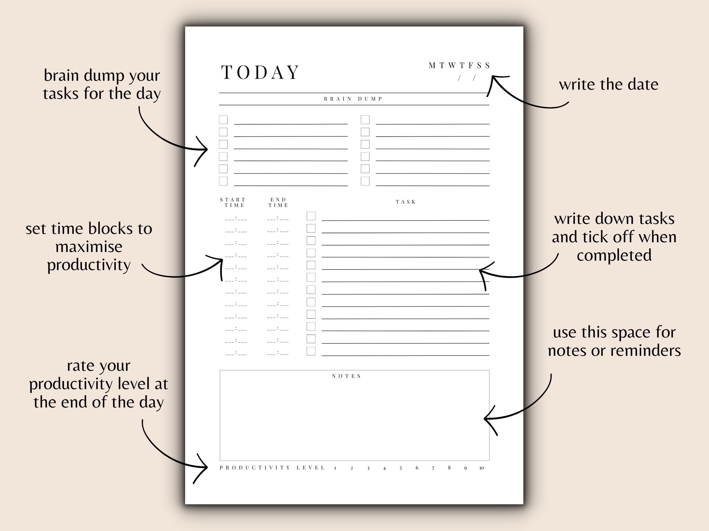 Daily Work Planner, Productivity Monotasking Planner, Daily Planner ...