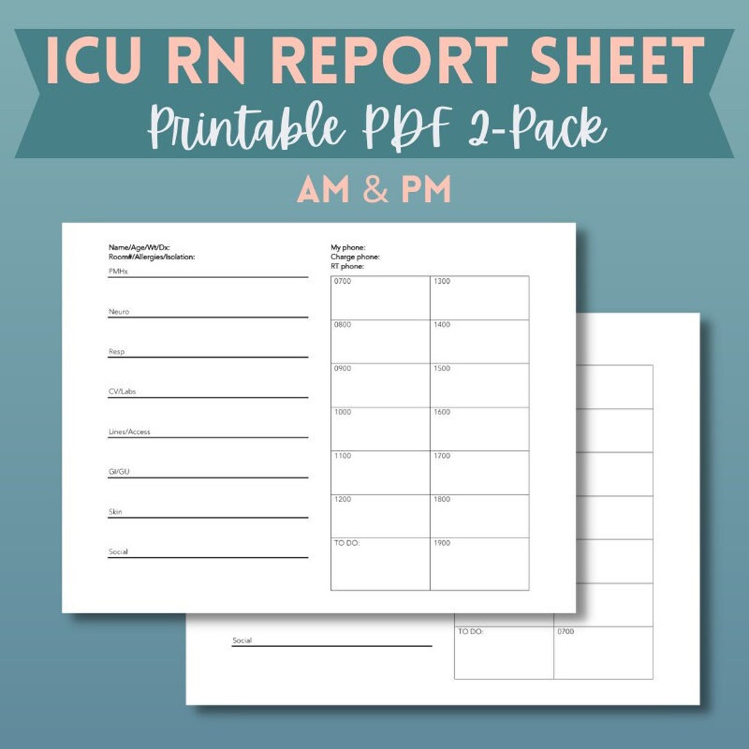ICU RN Nurse Report Sheet Basic Outline 2-pack - Etsy