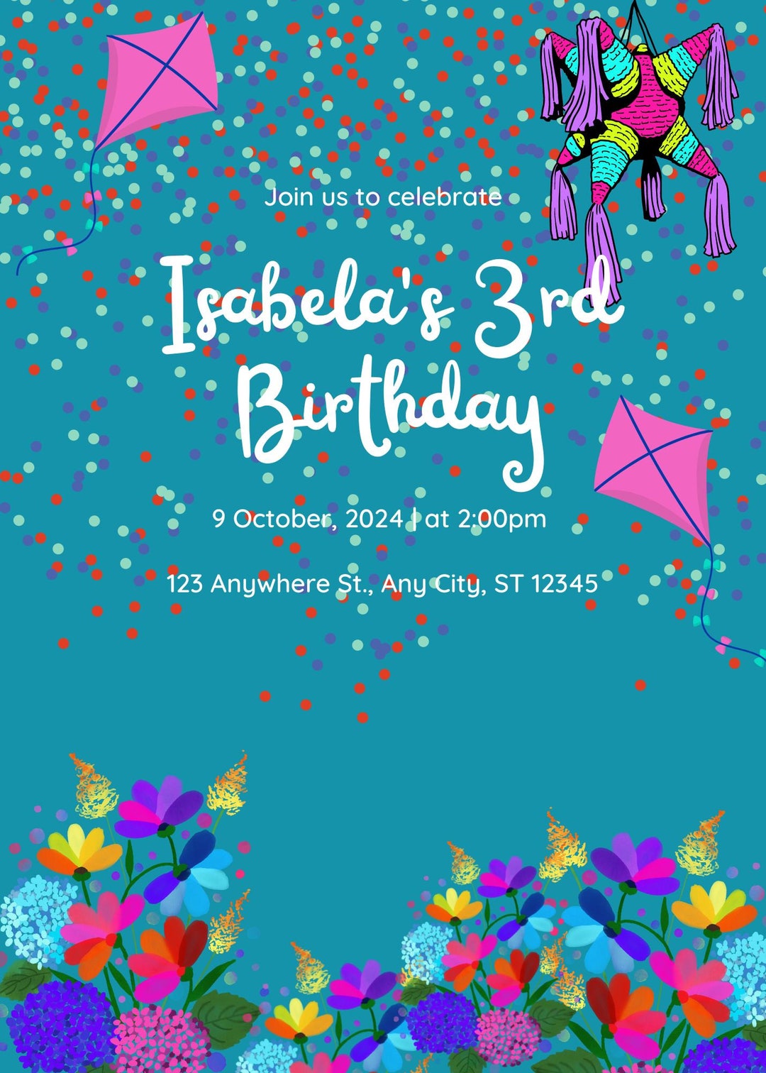 Blue Green Birthday Card Invitation Digital - Etsy