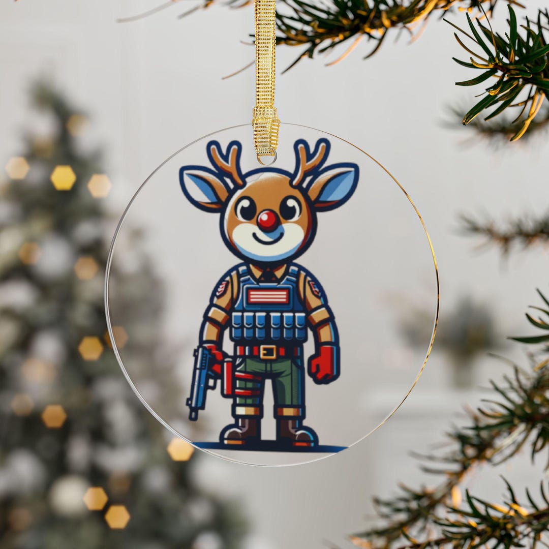 Armed Rudolph Reindeer Acrylic Ornament | Tactical Holiday Decoration ...