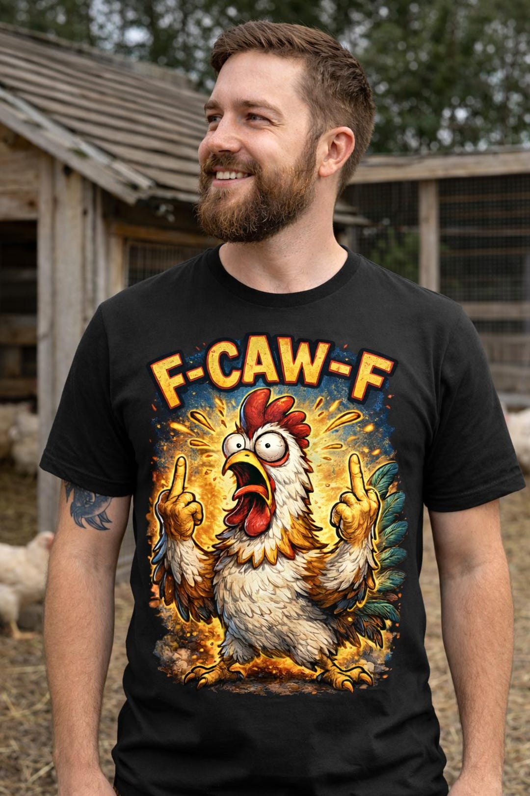 F-CAW-F Angry Middle Finger Chicken Tee | Funny Rooster Graphic T-shirt ...