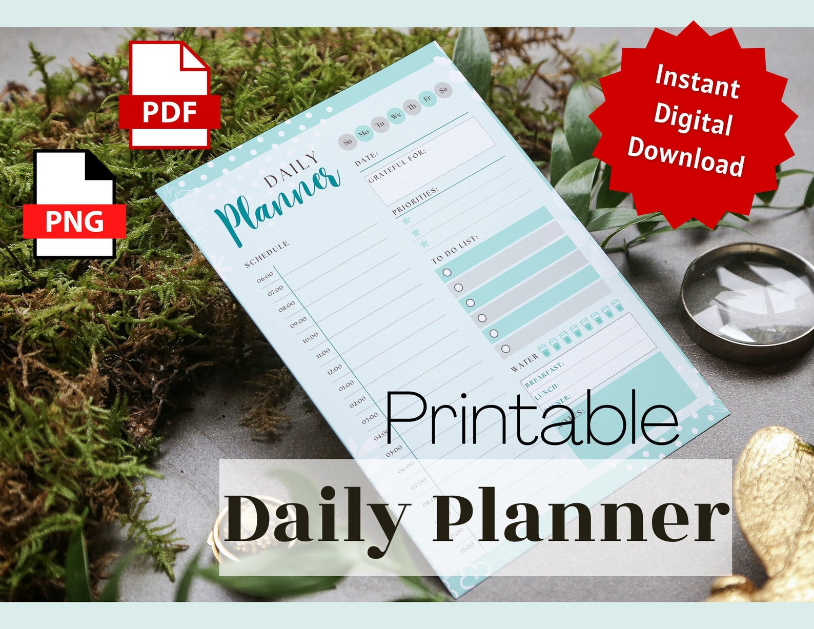 Teal Flower Daily Planner Printable - Etsy