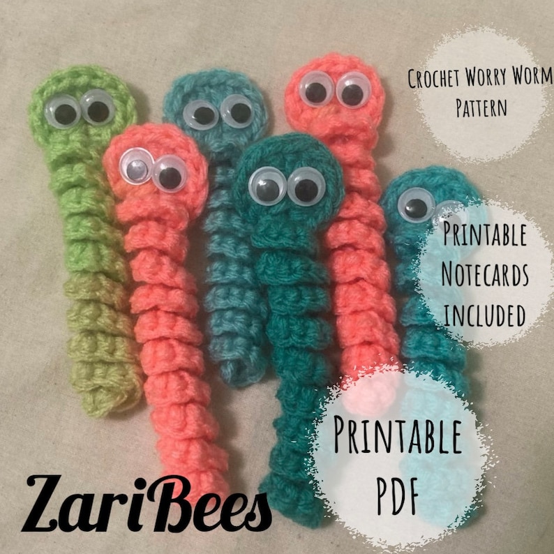 Crochet Pattern: Worry Worm - No Sew - Printable PDF - Note Cards ...