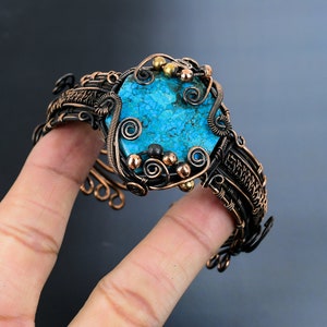 Tibetan Turquoise Copper Cuff Bracelet Tibetan Turquoise Bracelet Wire Wrapped Cuff Bracelet ...