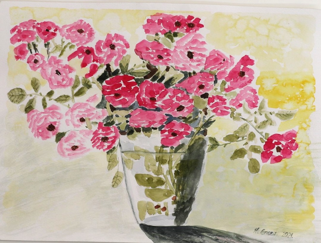Watercolor Painting, Floral Art "roses in a Vase" 12x16.5" by Milena ...