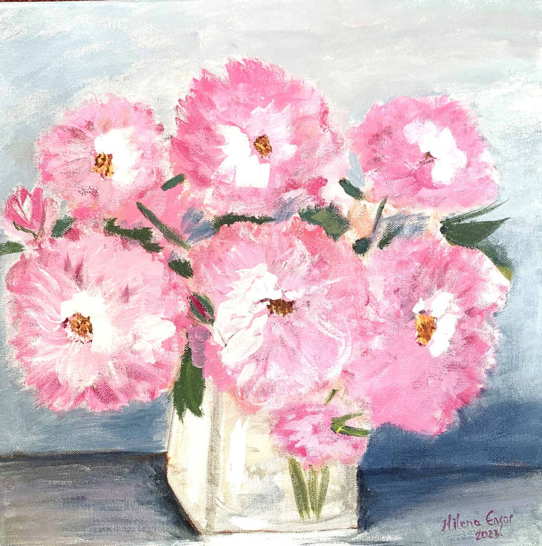 Floral Art Acrylic on Canvas "vase With Roses" 16x16" Wall Art by ...