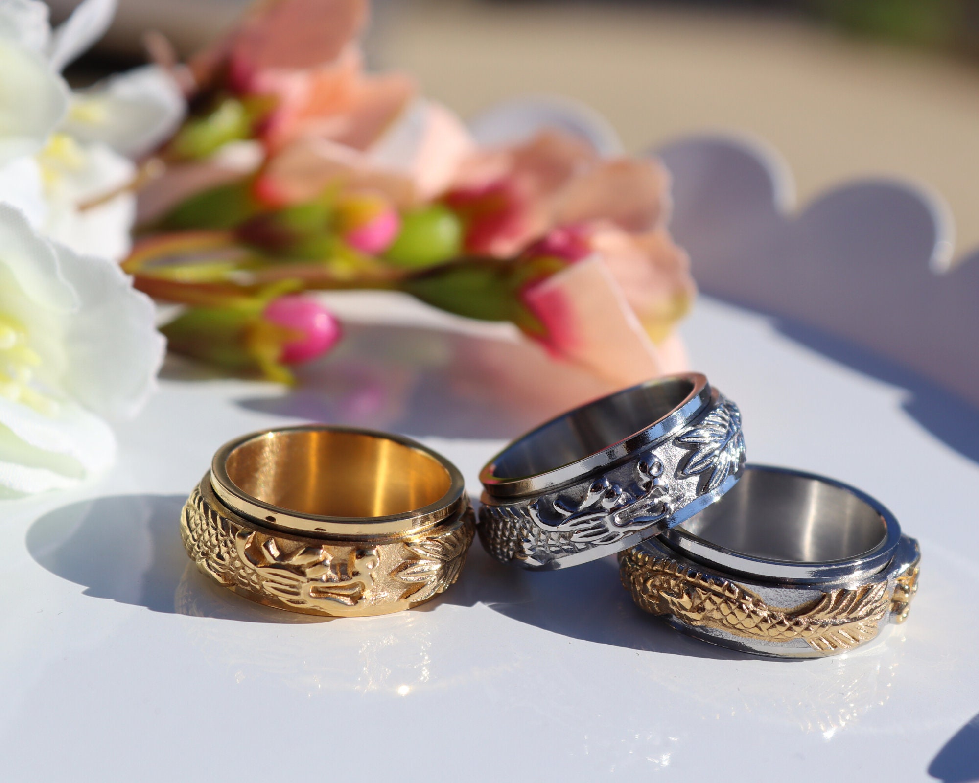 Fidget Dragon Spinner Ring, Dragon Anxiety Ring, Viking Ring, Couples ...