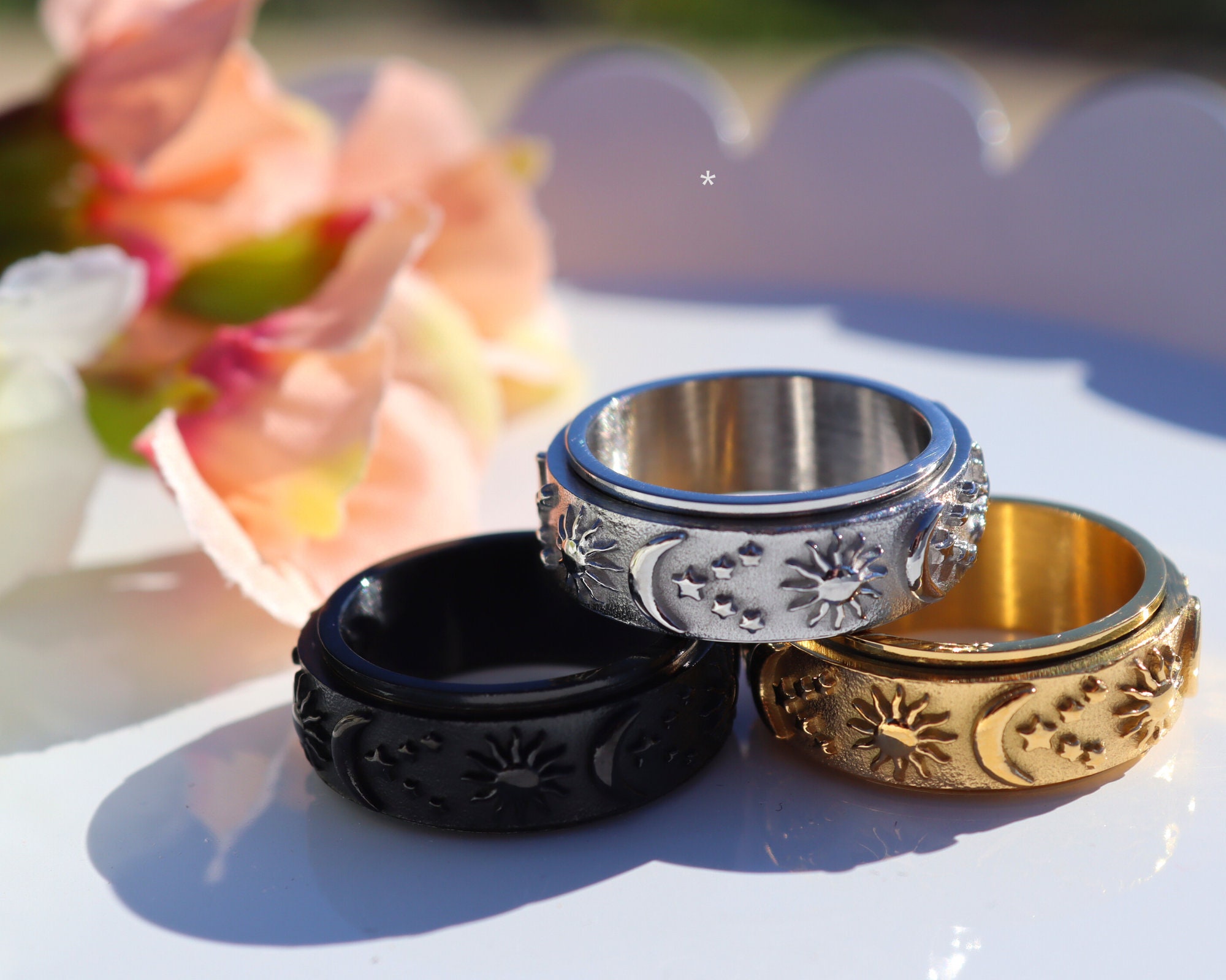 Fidget Sun and Moon Ring Anxiety Ring Moon Spinner Ring - Etsy
