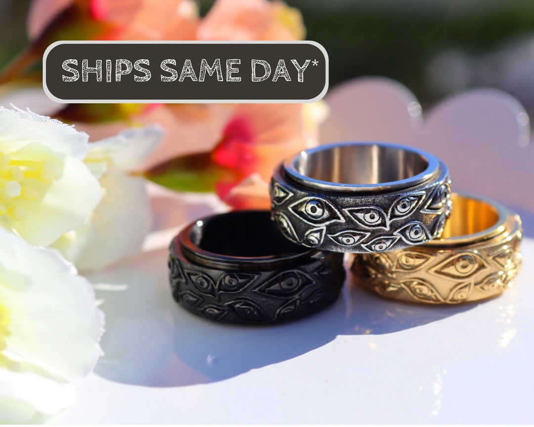 Fidget Spinner Evil Eye Ring, Anxiety Ring, Spinner Ring, Eye of Horus ...