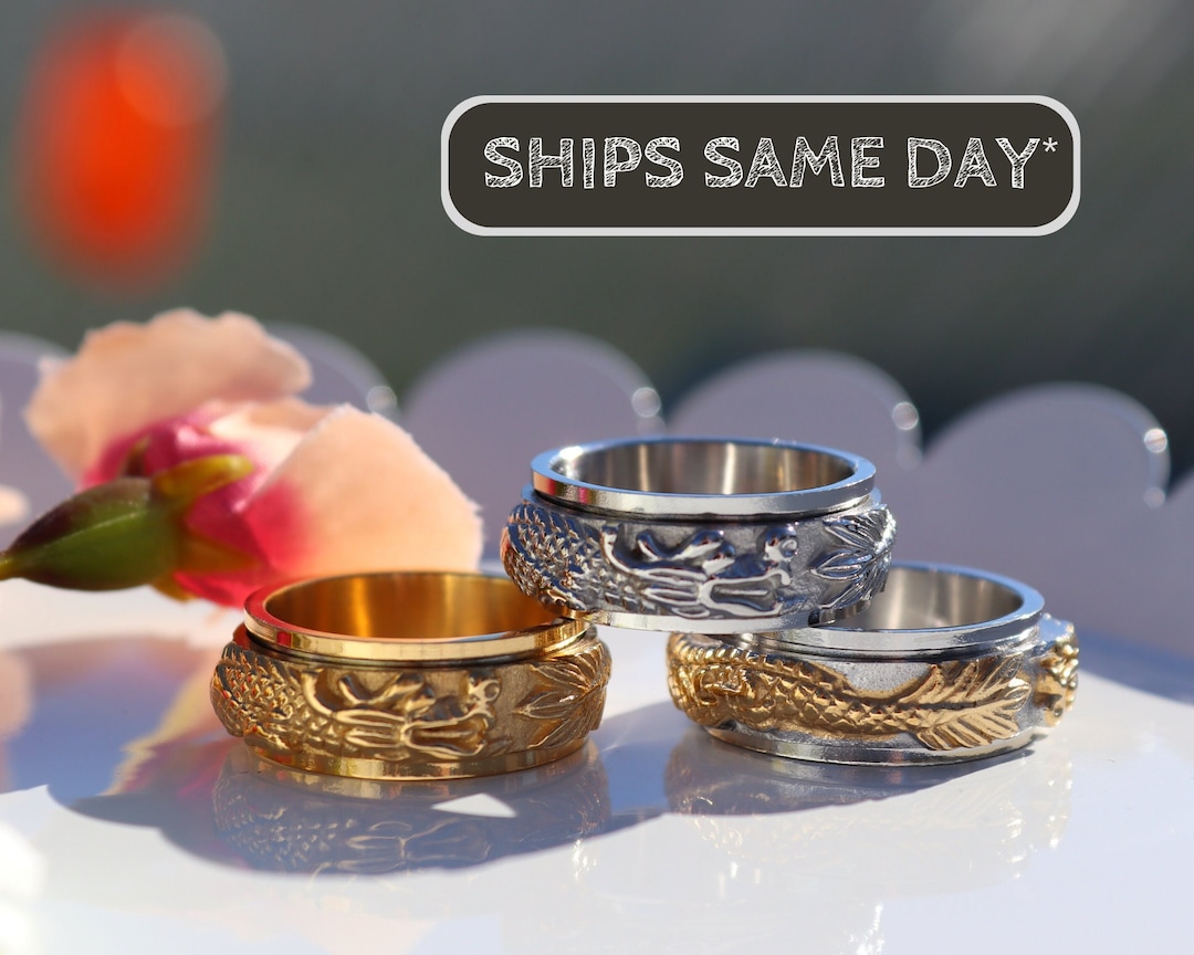 Fidget Dragon Spinner Ring, Dragon Anxiety Ring, Viking Ring, Couples ...