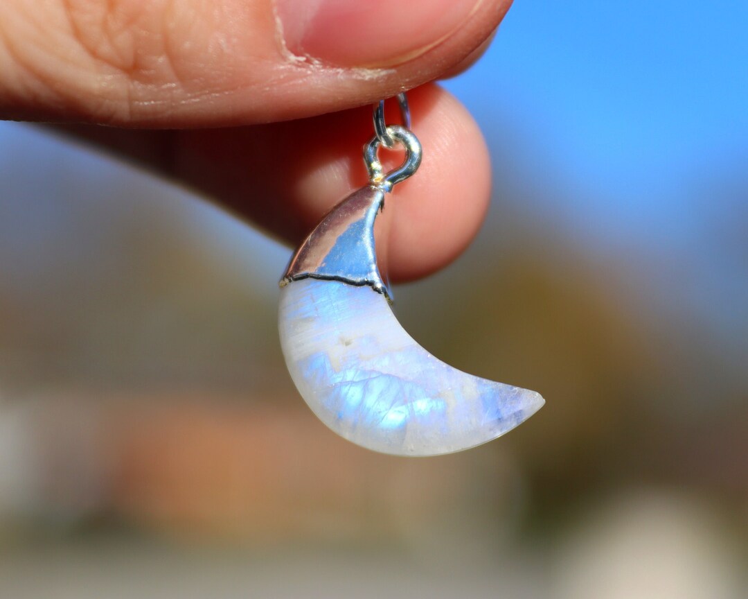Real Rainbow Moonstone Pendant, Crescent Moon Moonstone Necklace, June ...