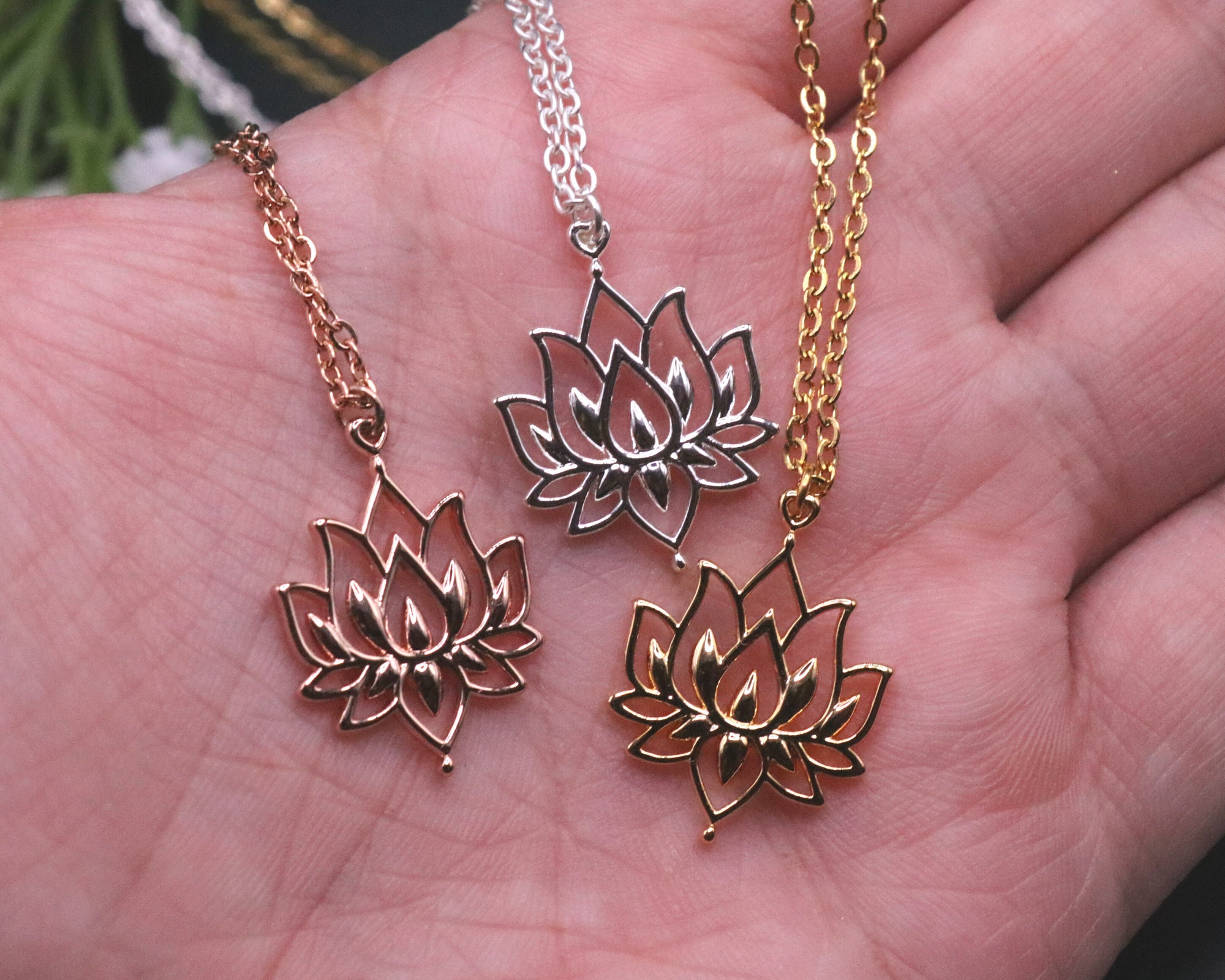 Blooming Lotus Flower Necklace, Rose Gold Lotus Flower Pendant, Dainty ...