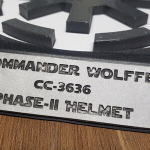 Commander Wolffe Helmet Stand | Plaque | Republic Cog | Wolffe Logo ...