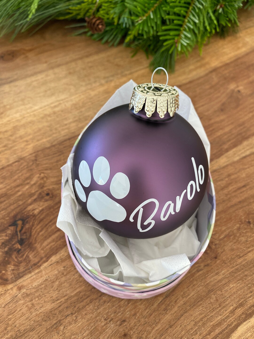 Personalisierte Aufkleber, Weihnachtskugel Beschriftung mit Hunde Pfote Name aus Vinylfolie ...