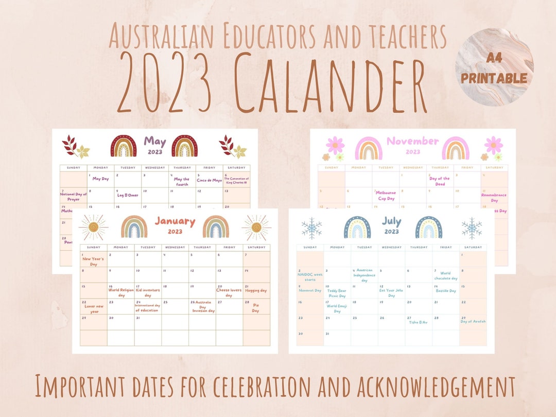 Teachers Calander 2023 Printable Important Dates - Etsy