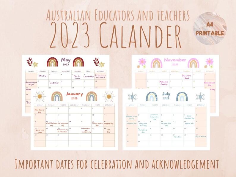 Teachers Calander 2023 Printable Important Dates - Etsy